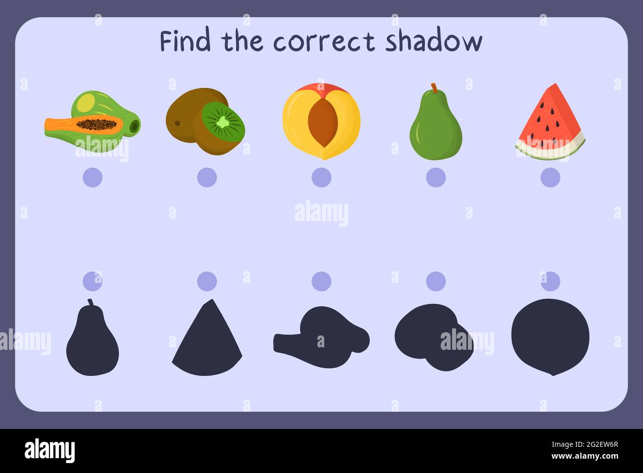 Matching children educational game with food - papaya, kiwi, nectarine ...