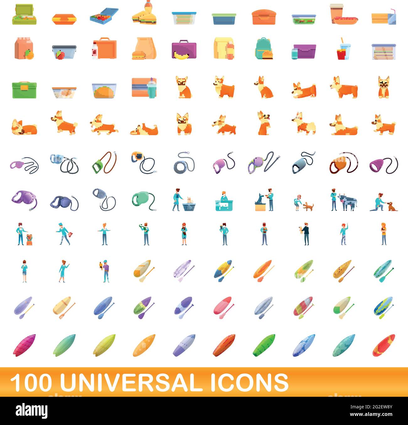 100 universal icons set. Cartoon illustration of 100 universal icons ...