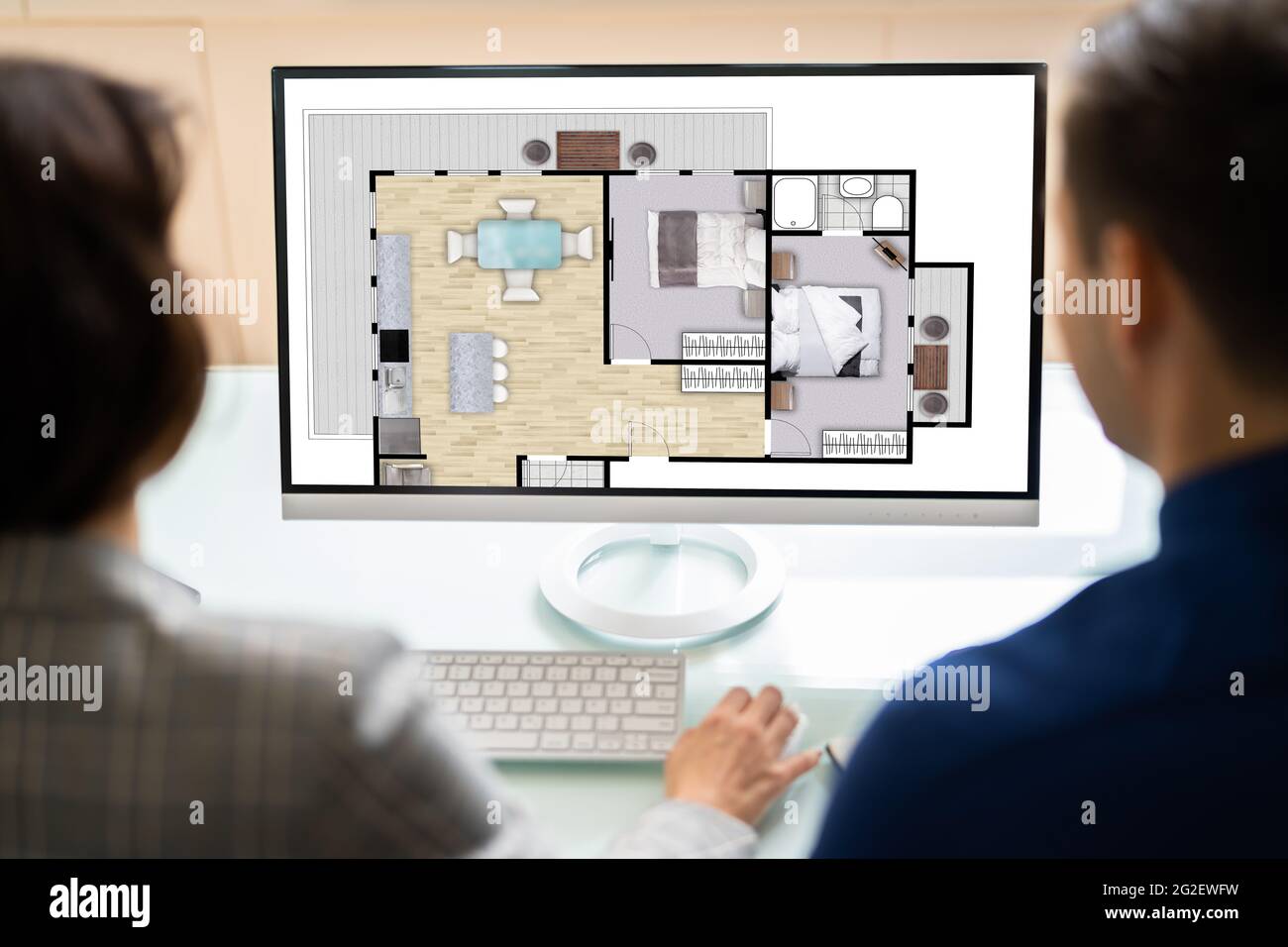 Property Floor Plan. Designer Doing Real Estate Remodel On Computer ...