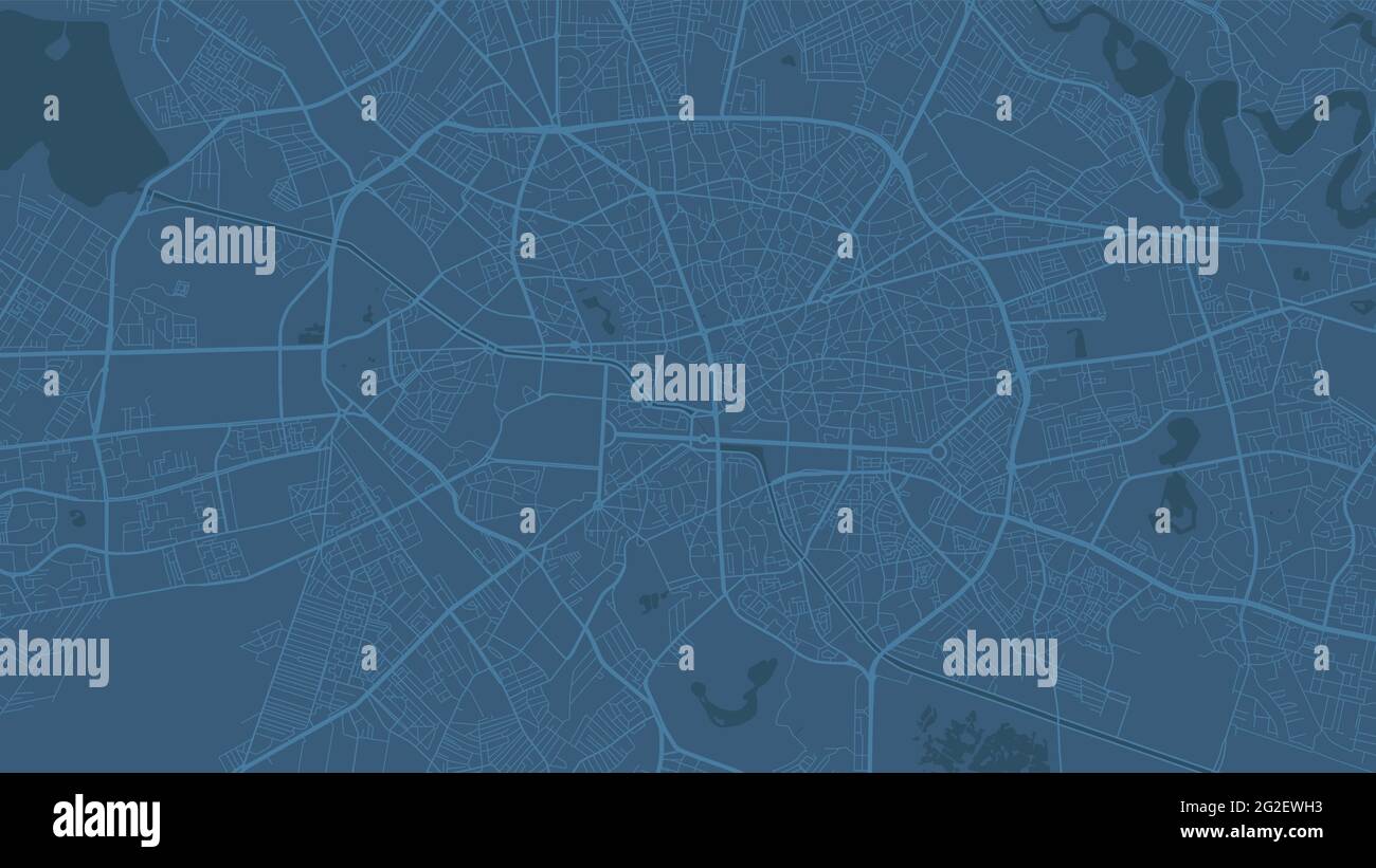 Blue Bucharest City area vector background map, streets and water ...