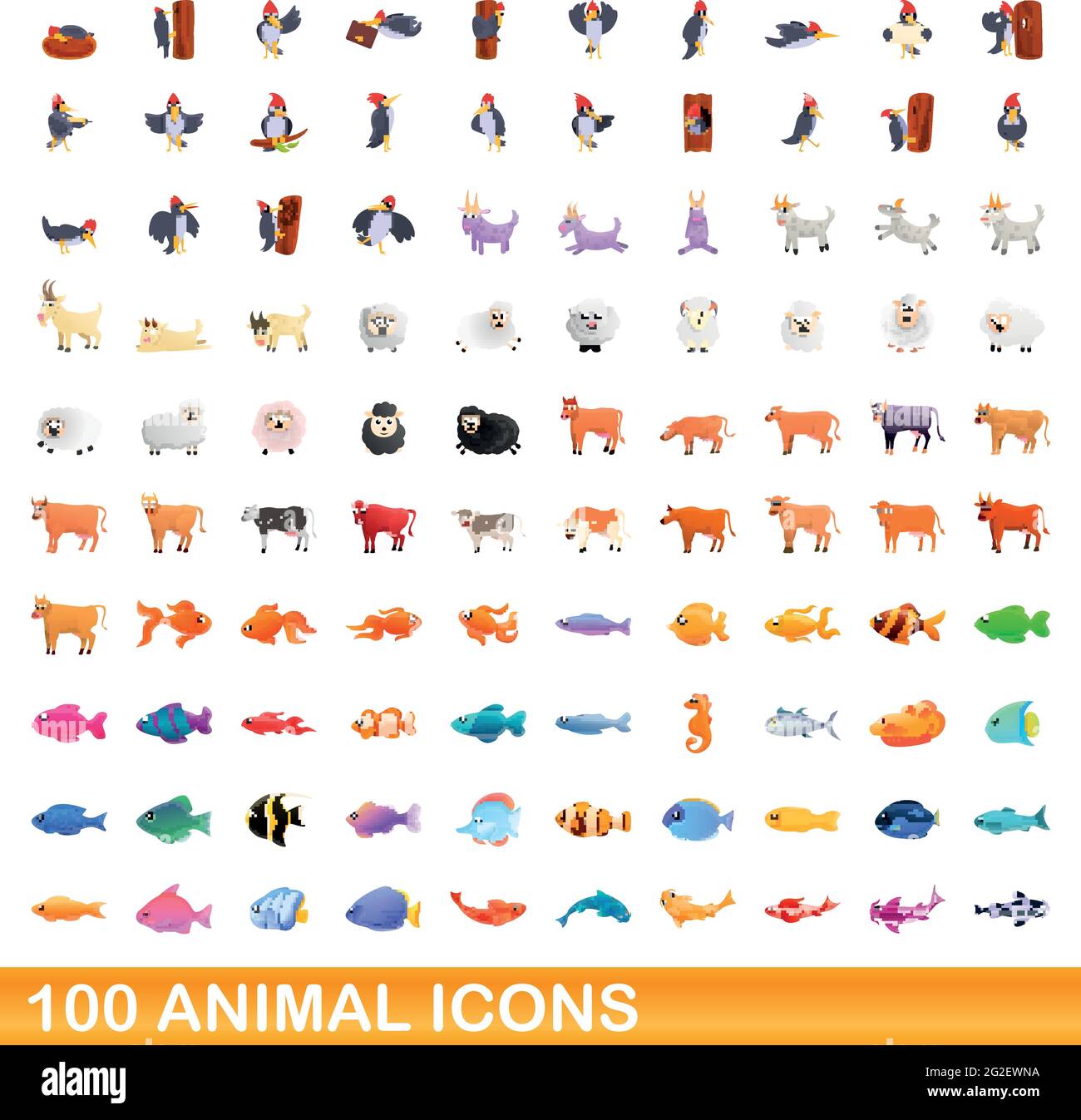 100 animal icons set. Cartoon illustration of 100 animal icons vector ...
