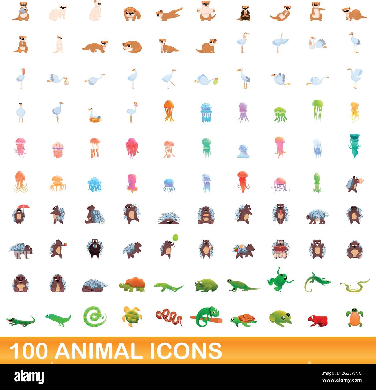 100 animal icons set. Cartoon illustration of 100 animal icons vector ...
