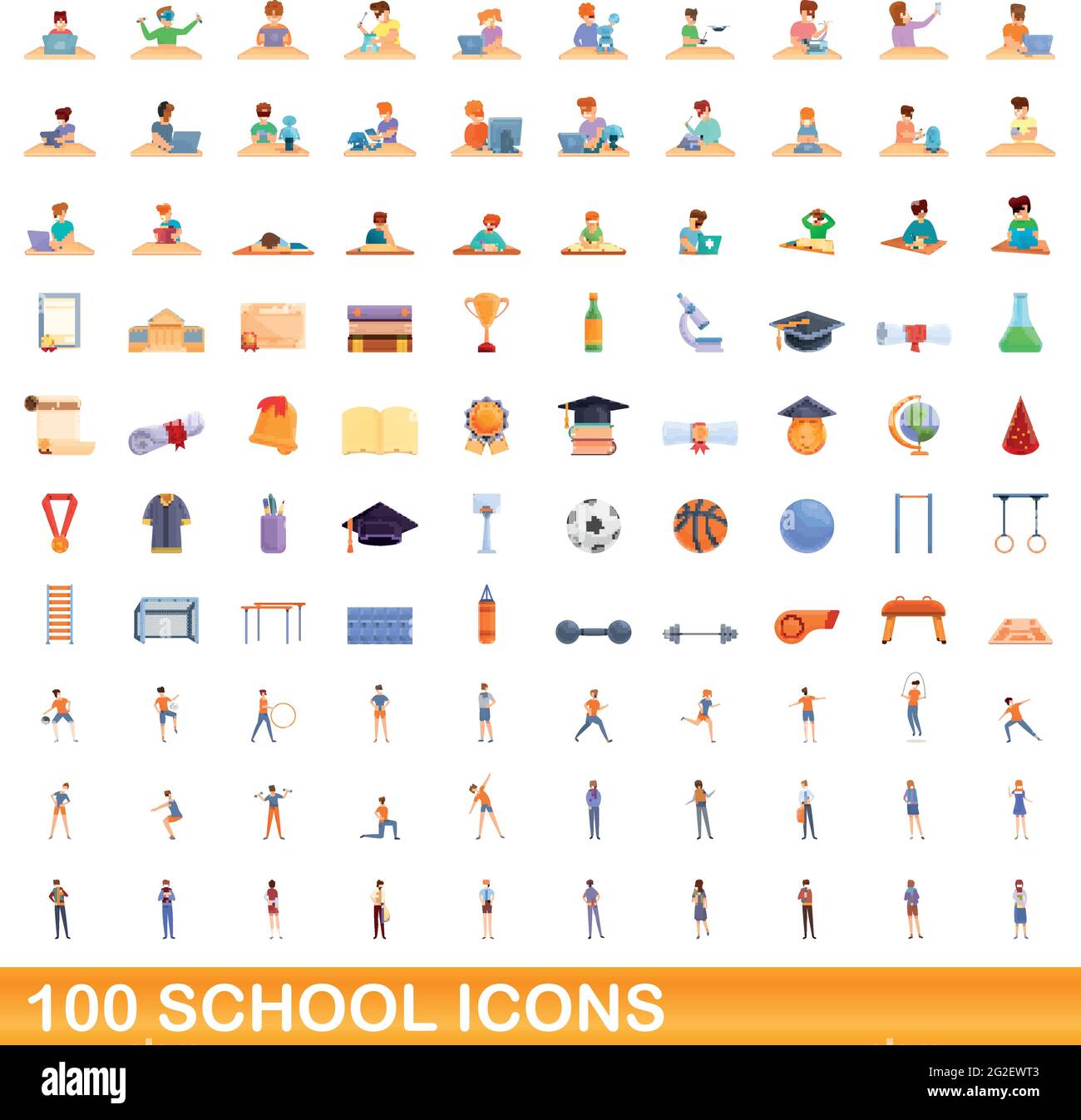 100 school icons set. Cartoon illustration of 100 school icons vector ...