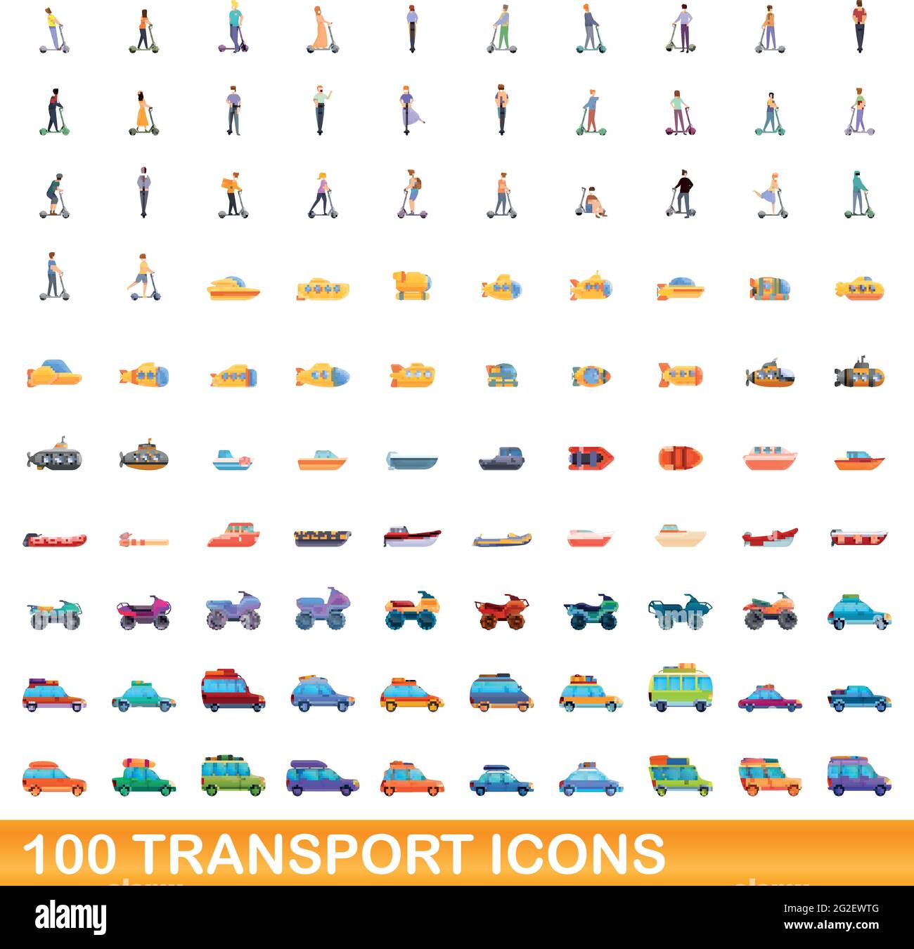 100 transport icons set. Cartoon illustration of 100 transport icons ...