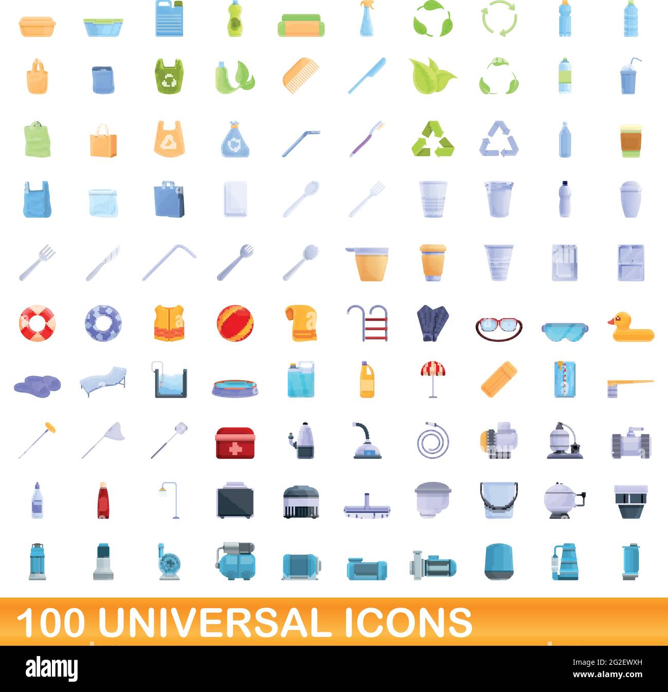 100 universal icons set. Cartoon illustration of 100 universal icons ...