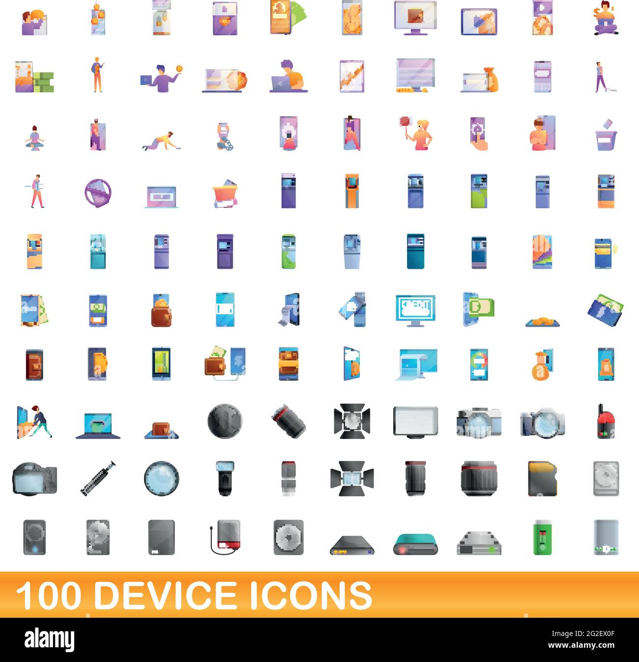 100 device icons set. Cartoon illustration of 100 device icons vector ...
