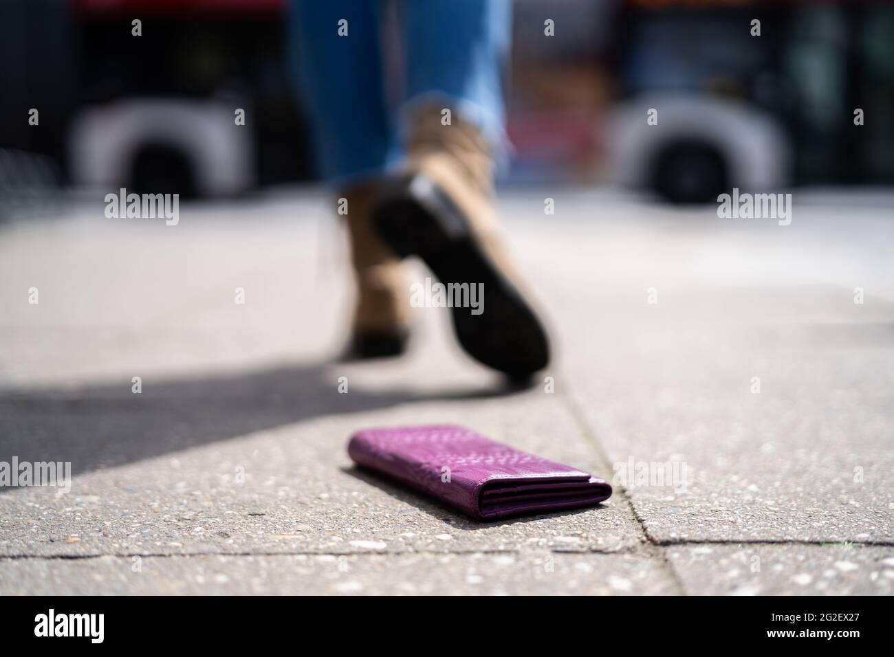 Woman Lost Personal Wallet With Money. Walking On Street Stock Photo ...
