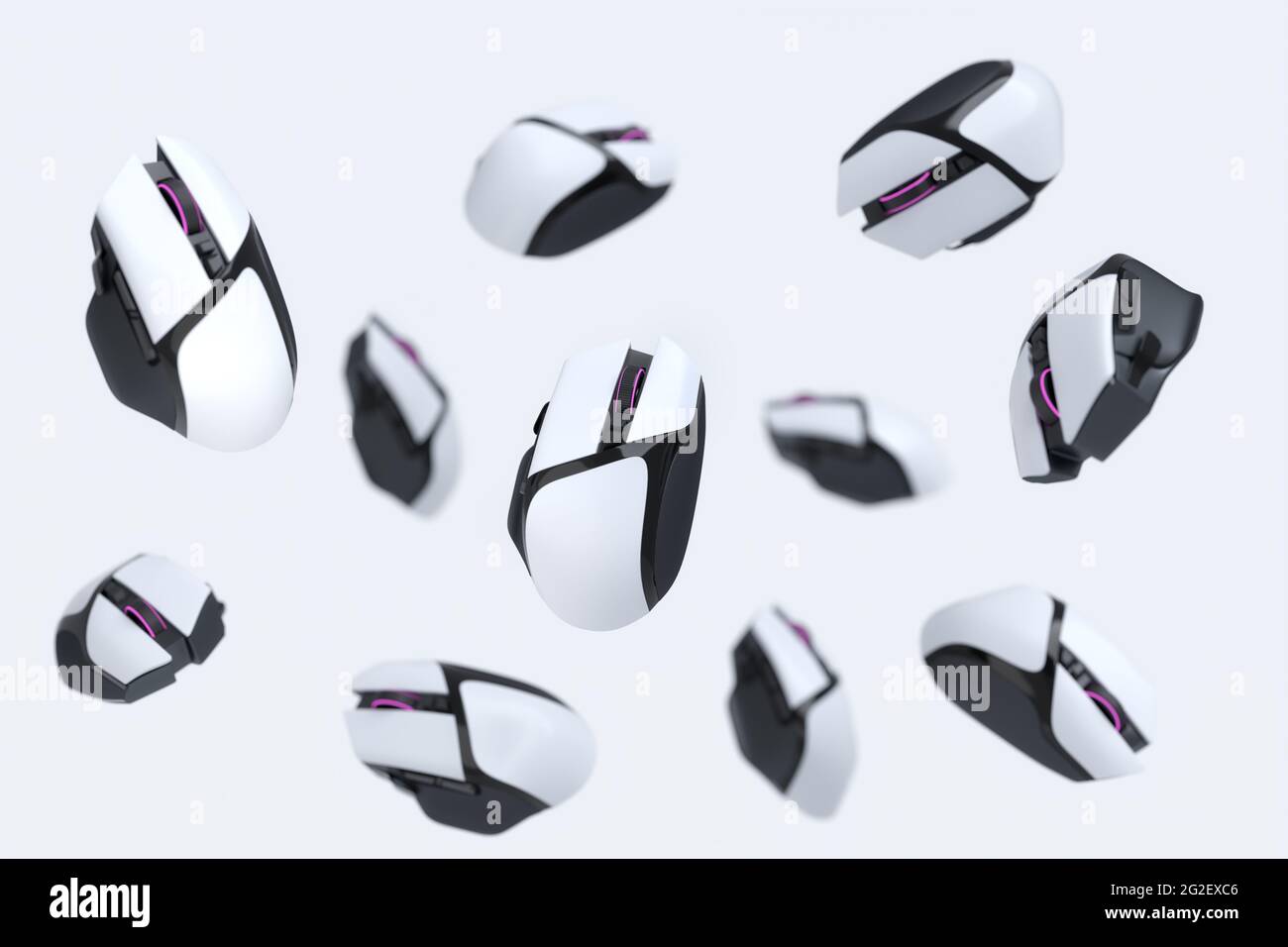 Flying gamer mouse on white background with blur. 3d rendering of ...