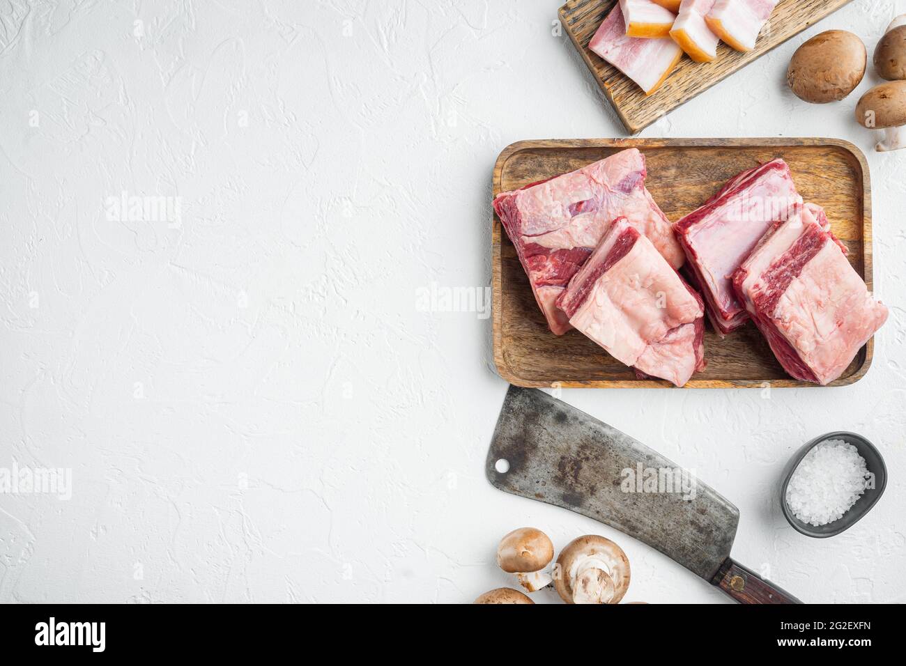 Raw Black Angus Marbled Beef Ribs set, with ingredients, and old ...