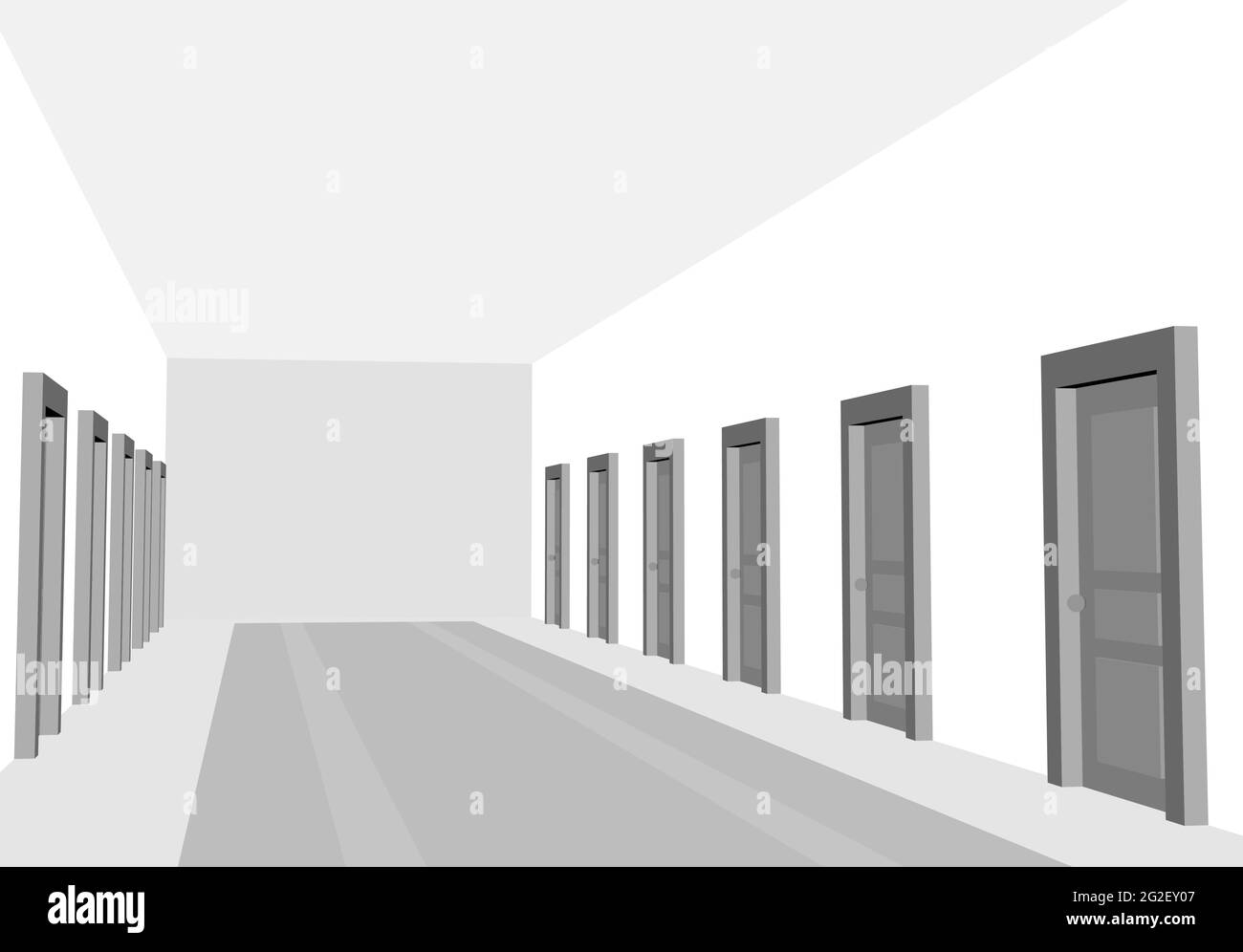 Hotel, clinic or hostel hall with black and white color. Corridor with ...