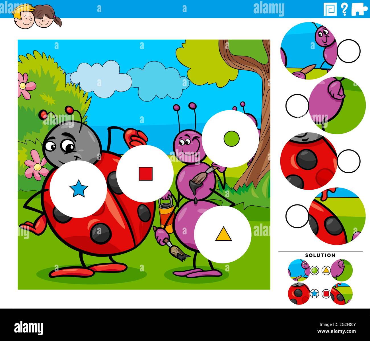 Cartoon illustration of educational match the pieces jigsaw puzzle game ...