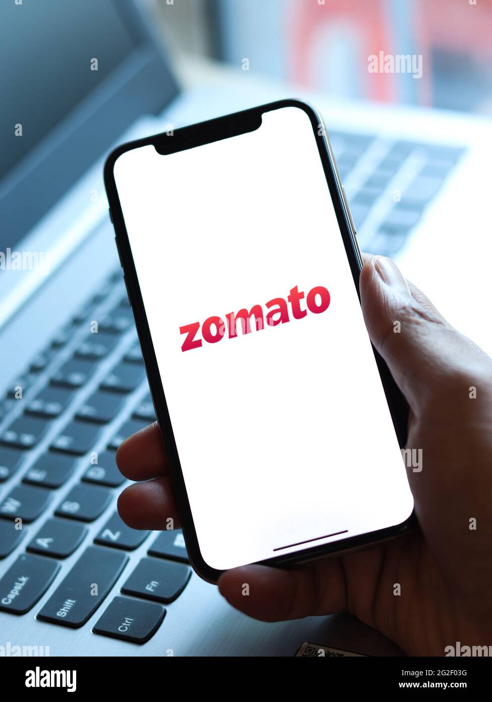 Assam, india - June 7, 2021 : Zomato logo on phone screen stock image ...