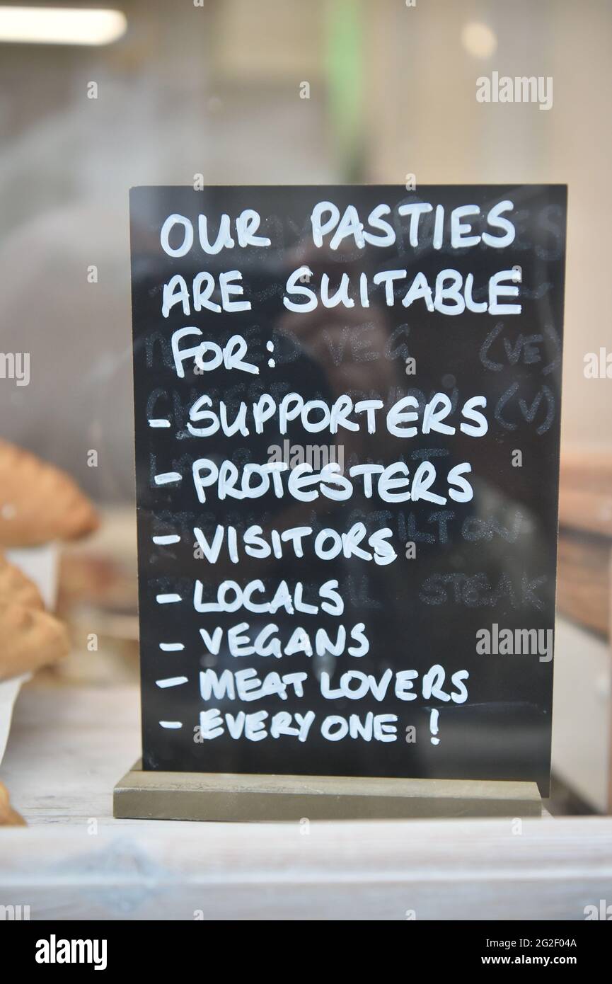 G7 Pasty sign in the window of Pengenna Pasties in St Ives, during the ...