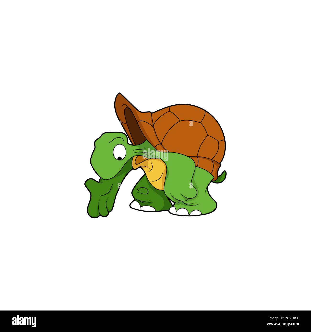 Cartoon character. Turtle is pointing down. Turtle looking down ...