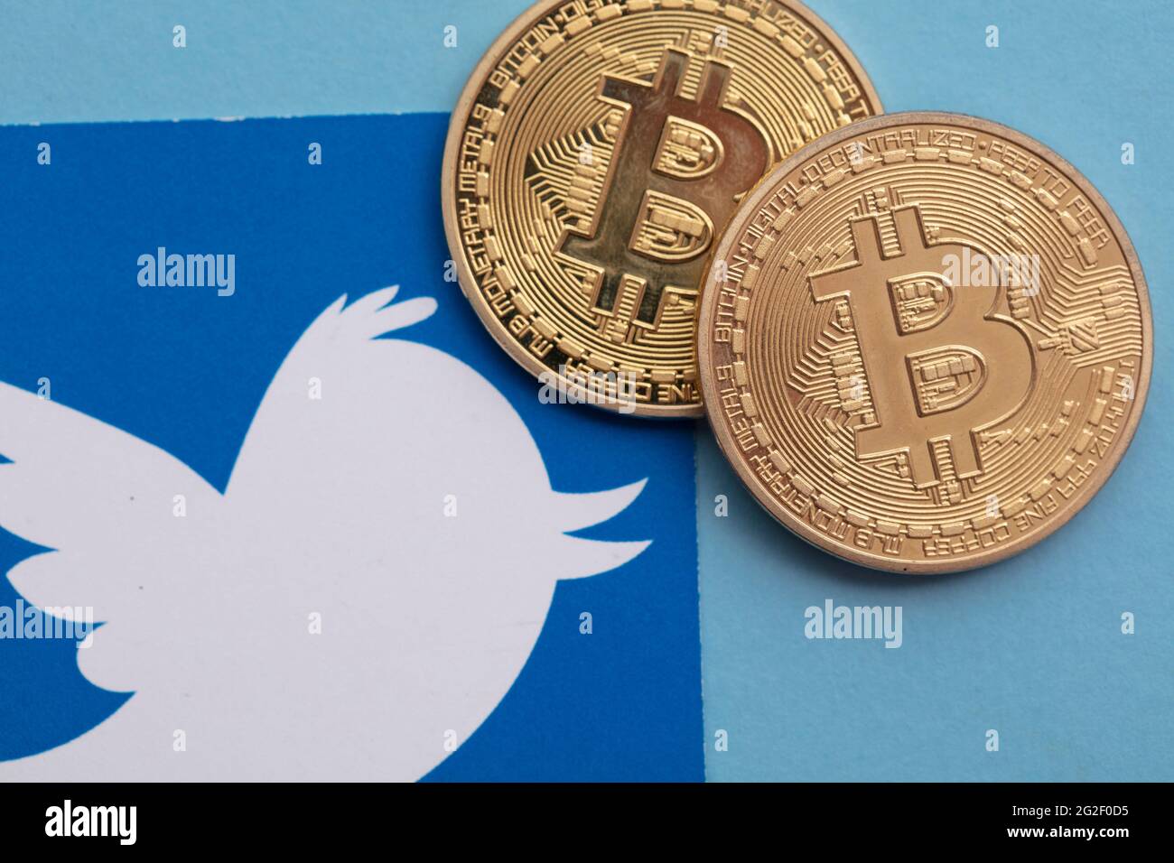 LONDON, UK - March 2021: Bitcoin cryptocurrency on a Twitter social ...