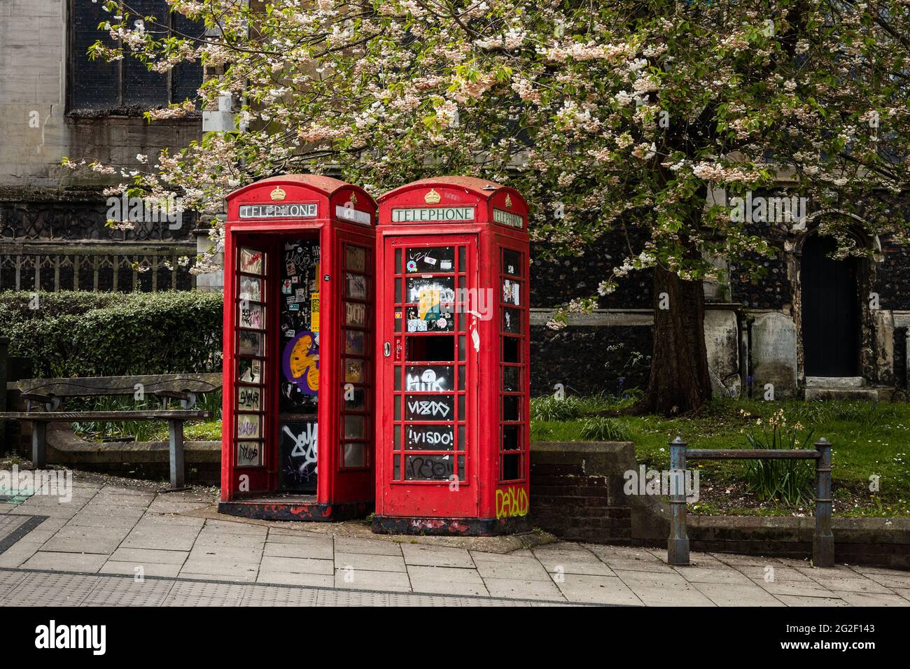 Typical british telephone cabins disused on town centre Stock Photo - Alamy