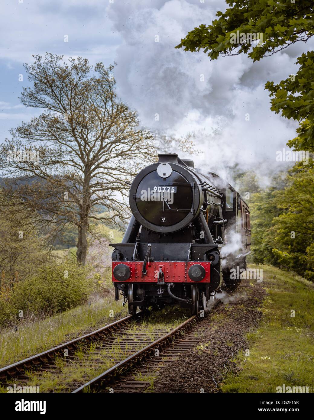 The poppy line classic steam train passing through forest trees Stock ...