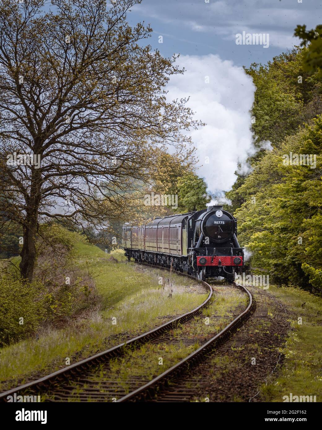 The poppy line classic steam train passing through forest trees Stock ...