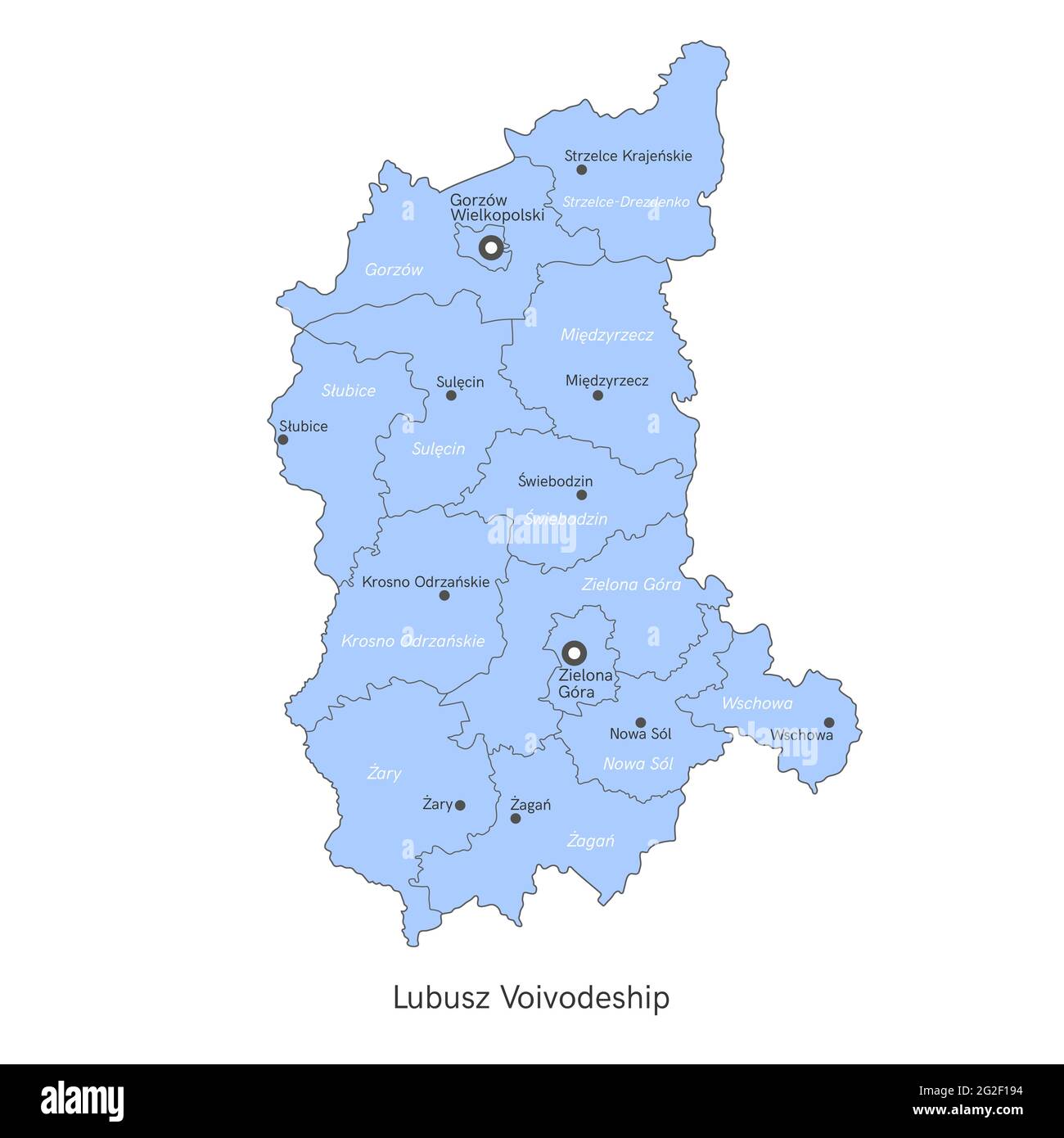 vector illustration: administrative map of Poland. Lubusz Voivodeship ...