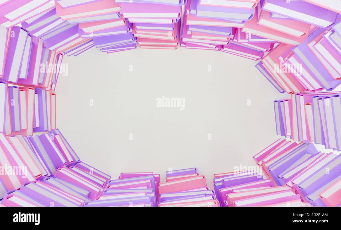 stacks of books surrounding a blank space to put design. 3d render ...