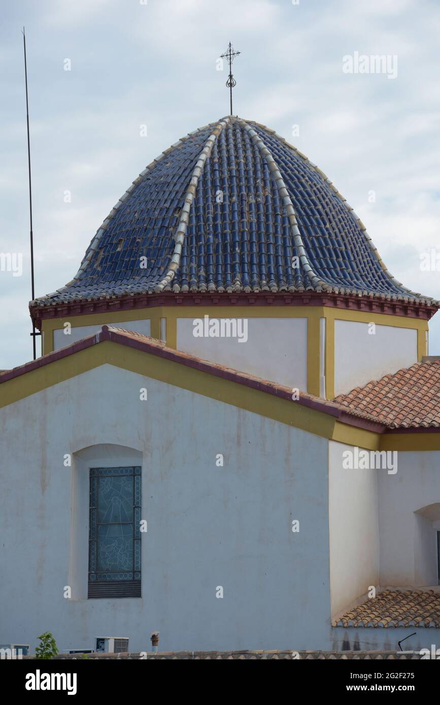 View of a blue dome of a small church in Benidorm, Alicante, Spain ...