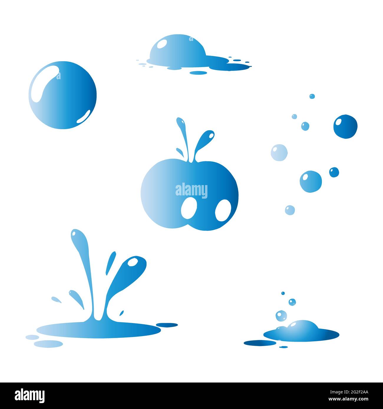 Blue water splash drop set. Collection of flat water splash and drop ...