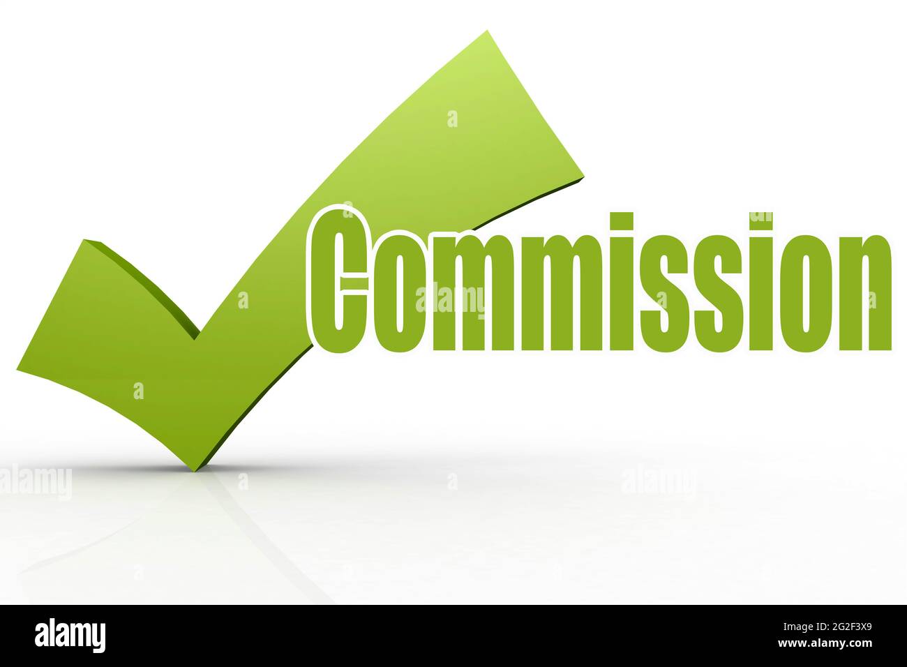 Commission word with green checkmark, 3D rendering Stock Photo - Alamy