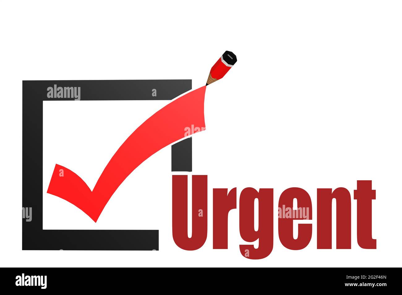 Urgent word with check mark and pencil, 3D rendering Stock Photo - Alamy