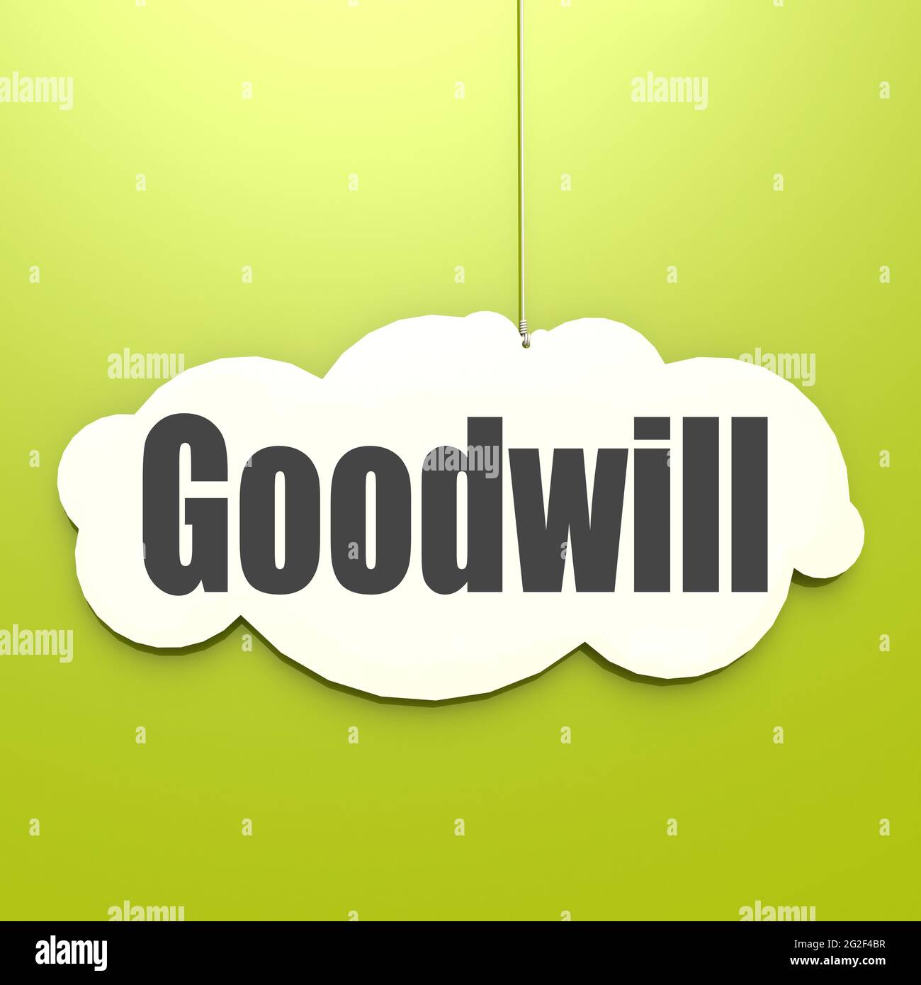 Goodwill word on white cloud with green background, 3D rendering Stock ...