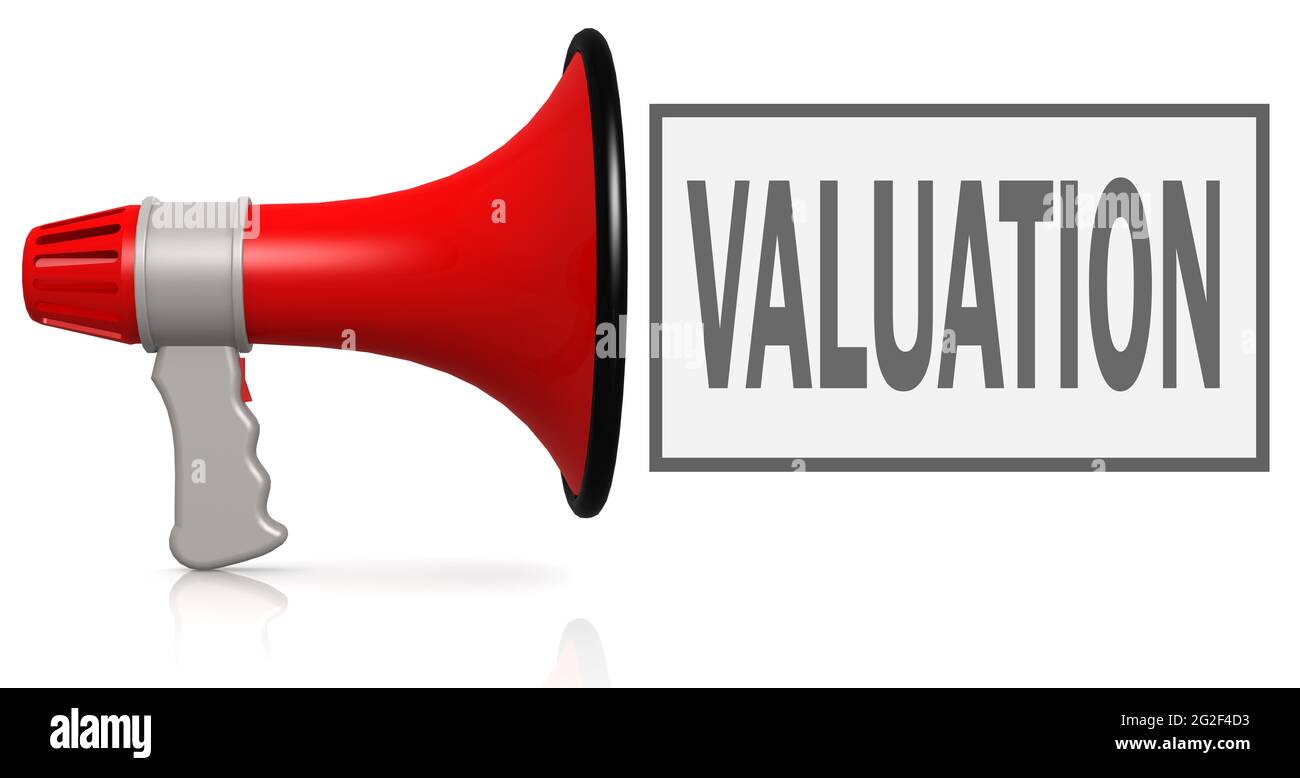 Valuation word with red megaphone isolated on white, 3D rendering Stock ...