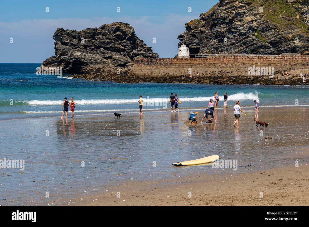 Low Tide View of Portreath Beach, Harbour Wall, Look Out Hut and ...