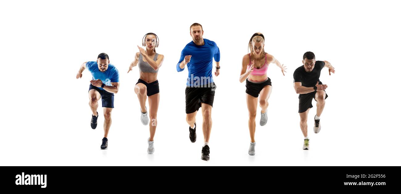 Development of motions of young athletic fit men and women in action ...