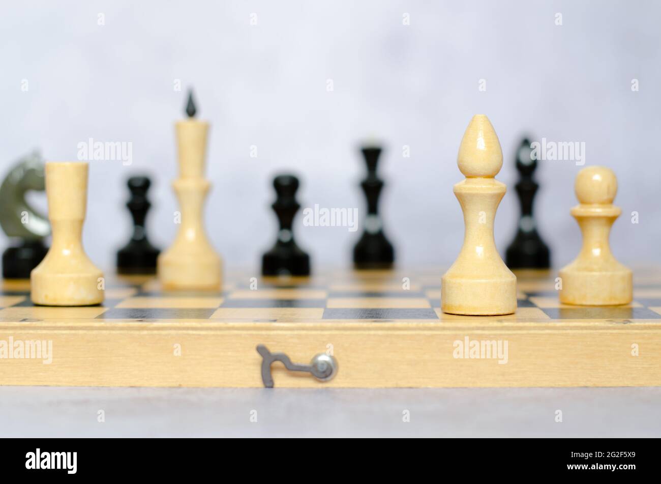 Chess board with black and white chess pieces, selective focus Stock ...