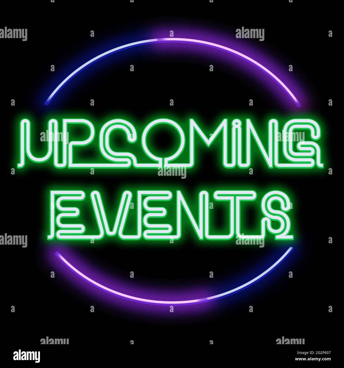 Upcoming Events Neon Illustration sign business Stock Photo - Alamy