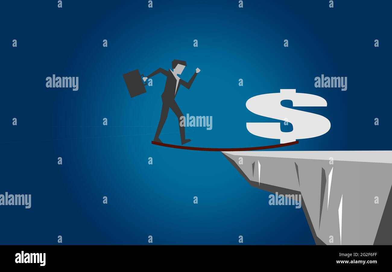 Businessman stand between cliff and money sign, 3D rendering Stock ...