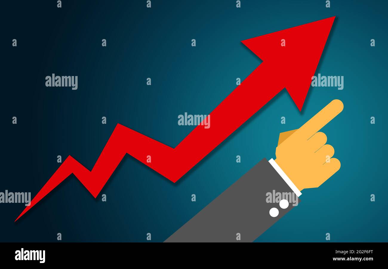 Finger pointing to the growing red graph, 3D rendering Stock Photo - Alamy