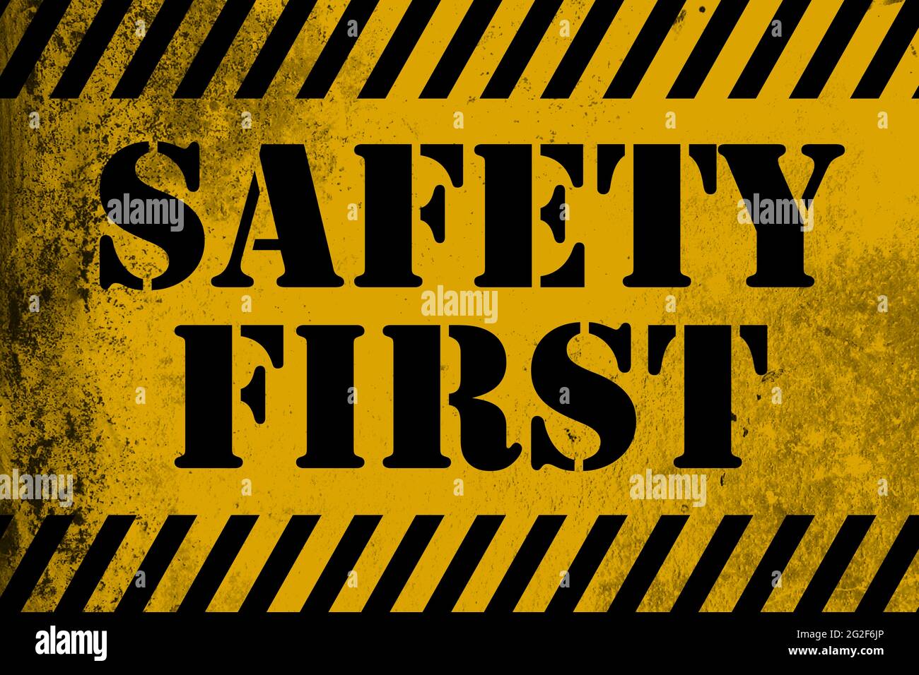 Safety First sign yellow with stripes, 3D rendering Stock Photo - Alamy