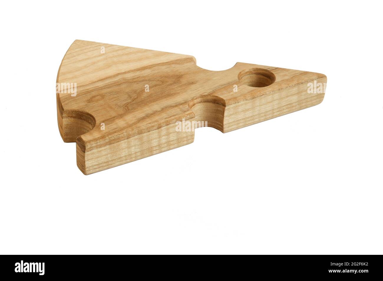 Wooden triangular cheese board on a white background Stock Photo - Alamy
