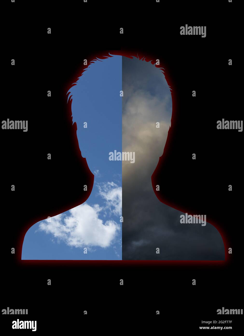 Bipolar disorder. Concept of mental illness. Silhouette of man with ...