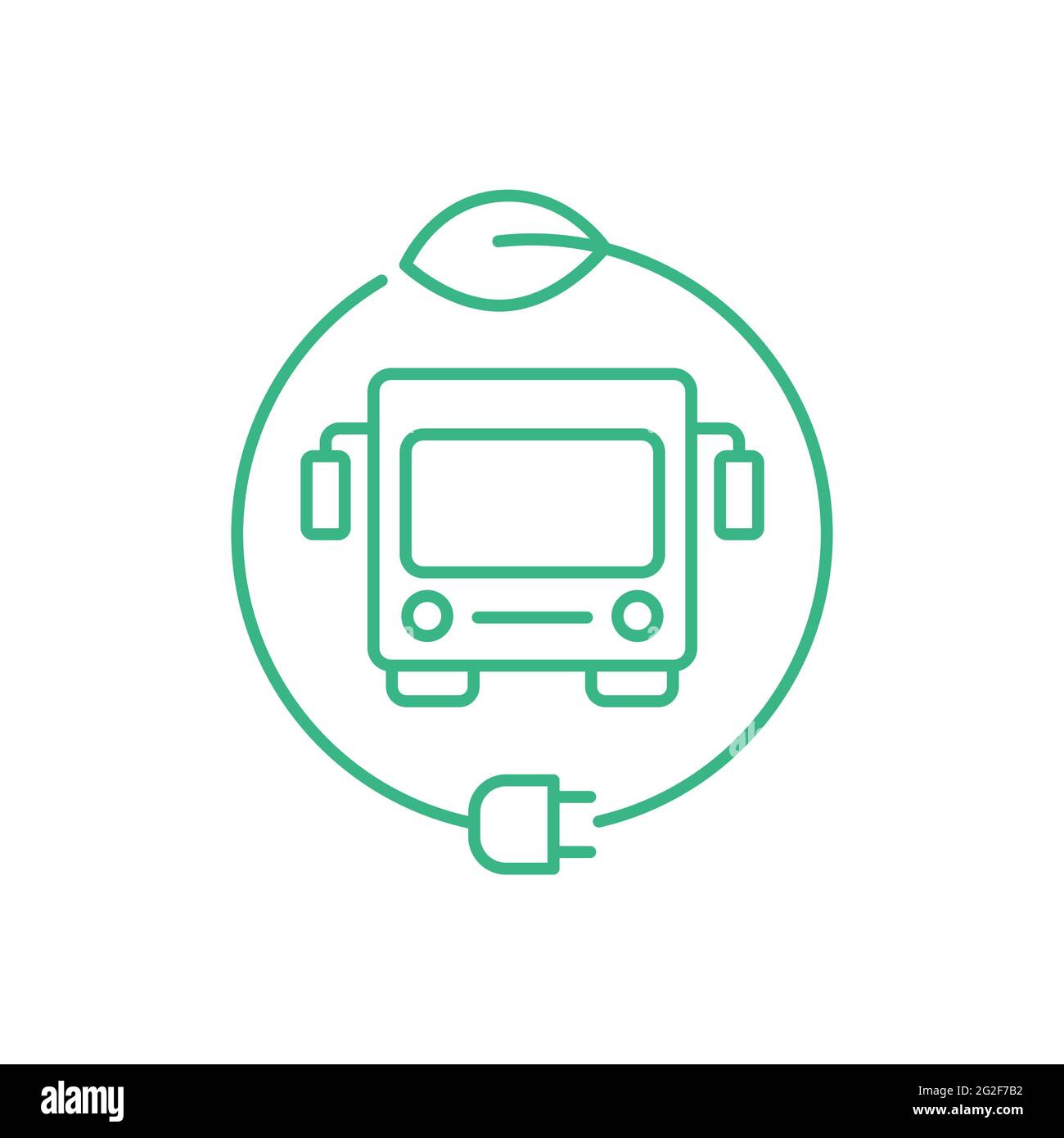 Electric bus in a circle with a leaf and a plug. Hybrid vehicle ...
