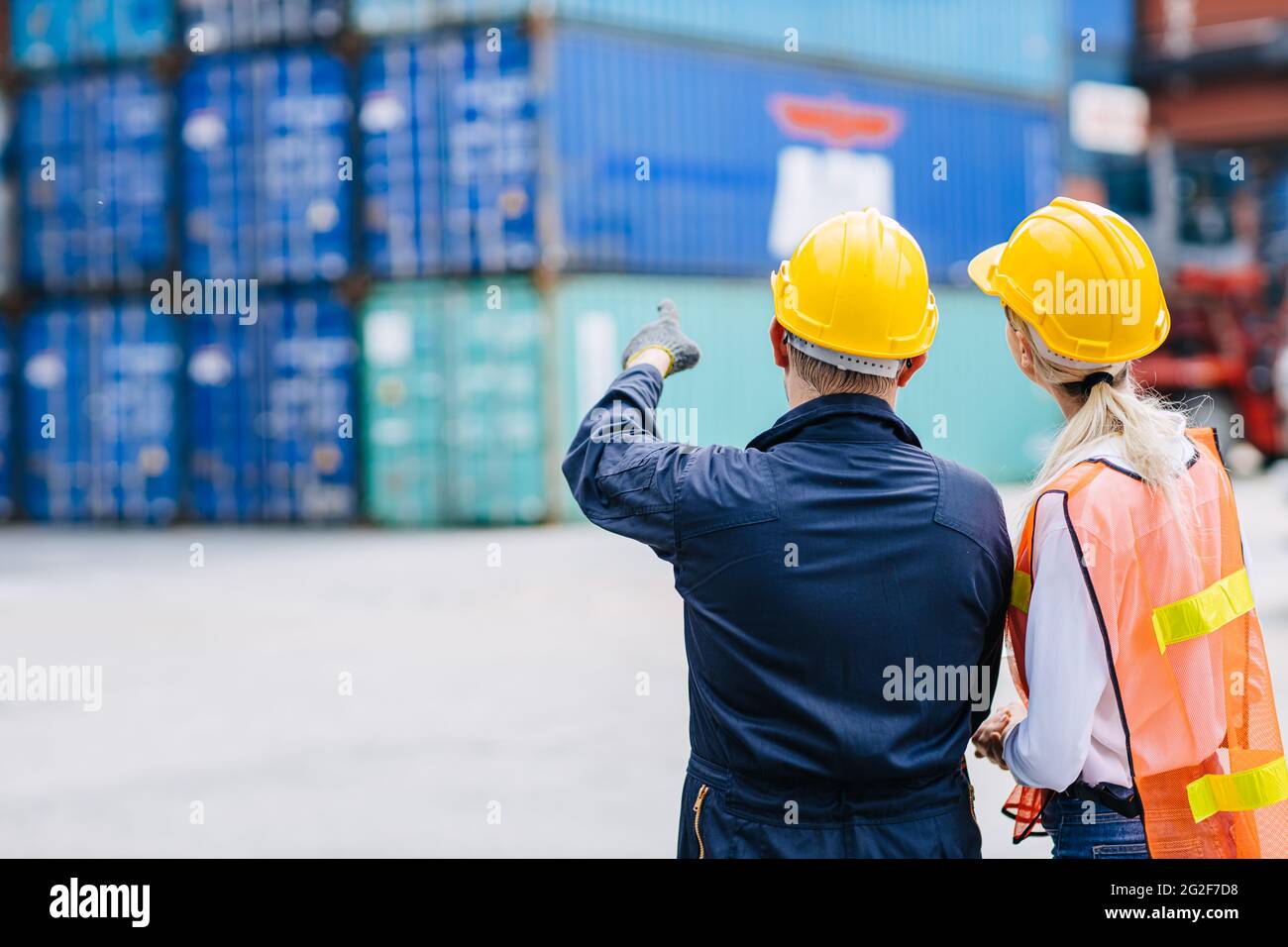 Staff director logistic shipping worker teamwork working in shipping ...