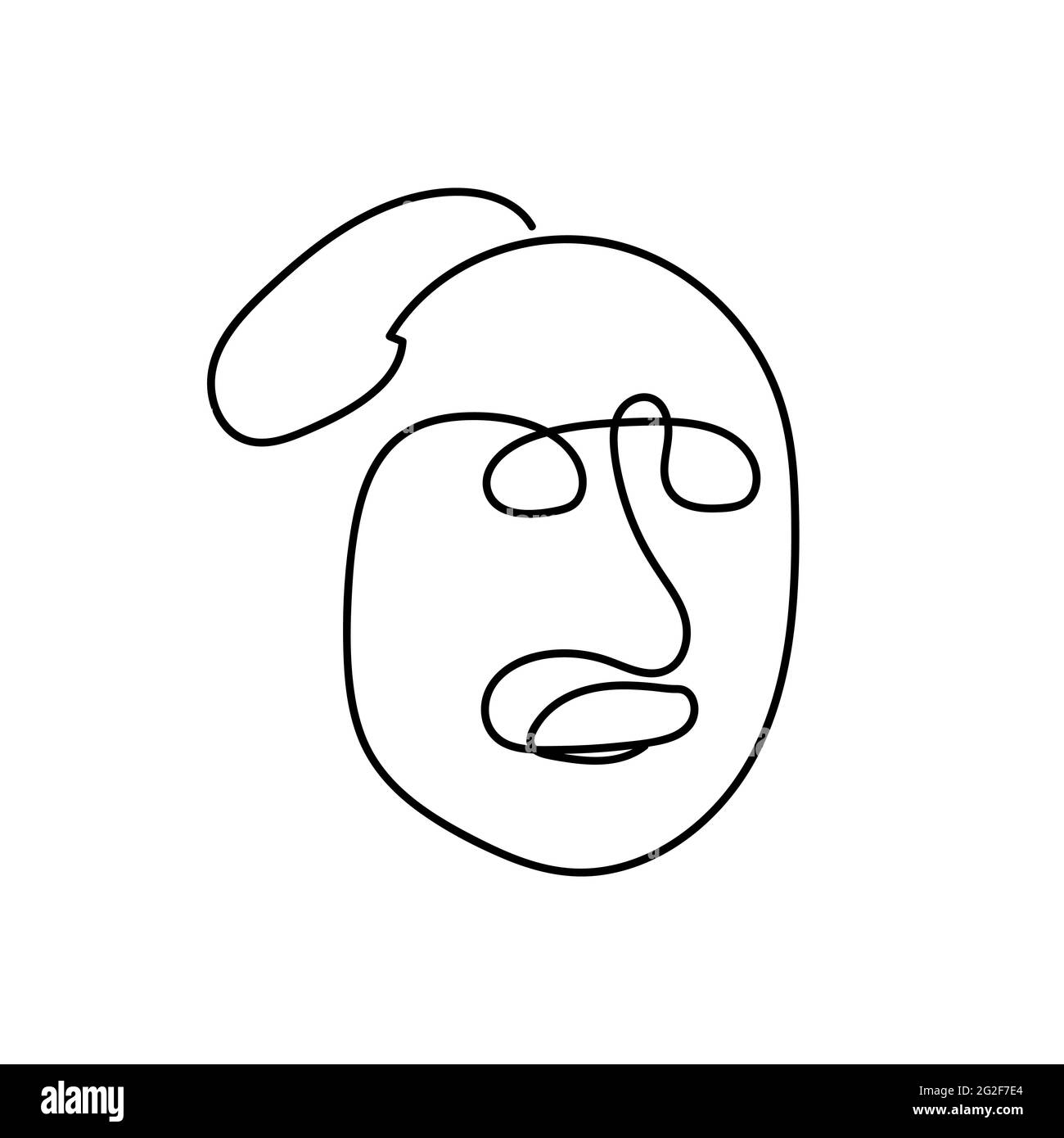 Outline man Face drawn by a continuous line isolated on a white ...