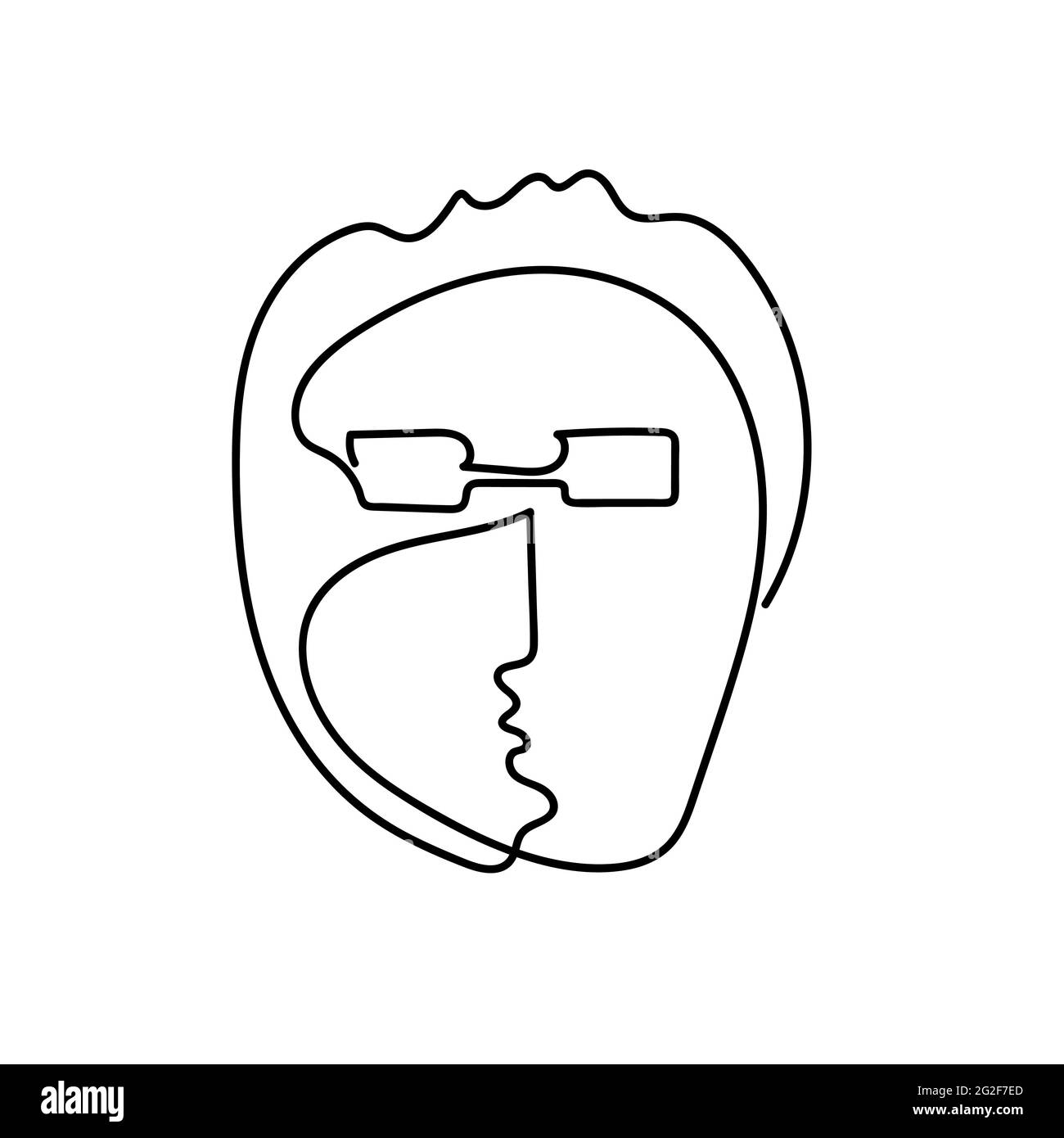 Outline man Face drawn by a continuous line isolated on a white ...