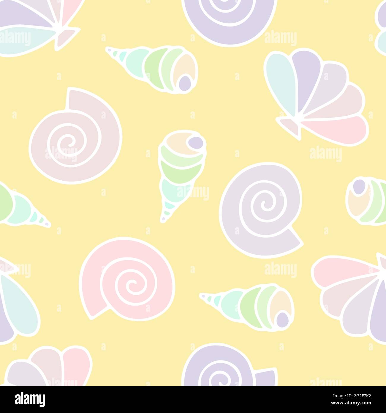 Seashells seamless vector summer pattern. Pastel colors sea snails on ...