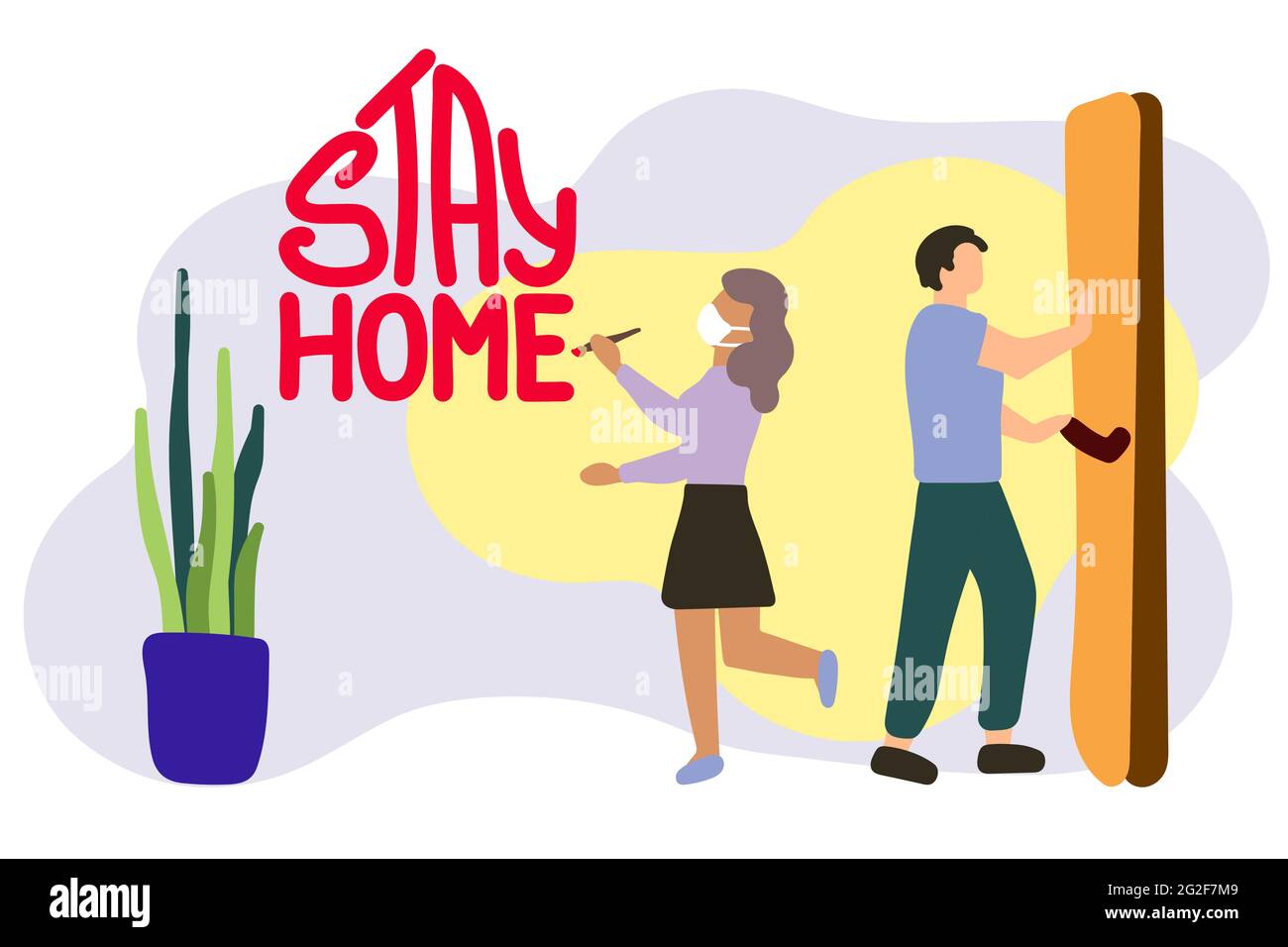 Stay home concept. Cartoon people in quarantine. Woman in protective ...