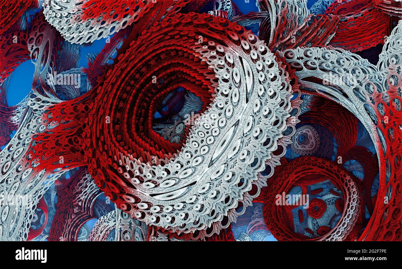 Huge Fractal geometric background of concentric rings over a red, white ...