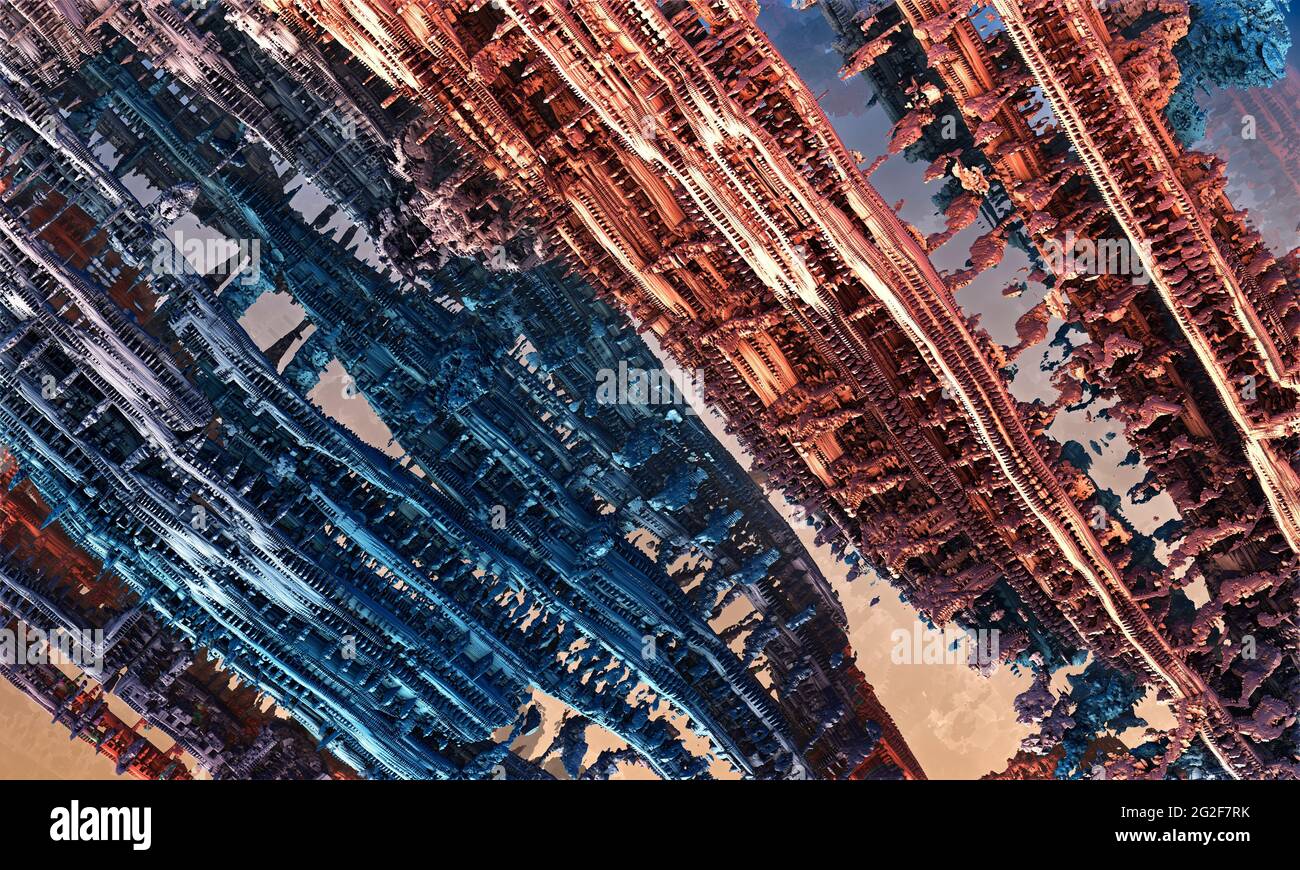 fractal geometric world of intertwining blue and orange columns Stock ...