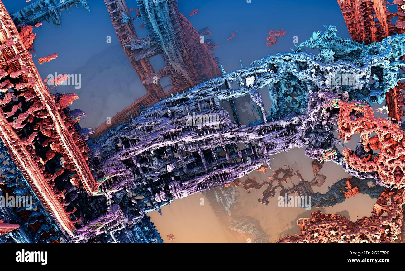 fractal geometric world of intertwining blue and orange columns Stock ...