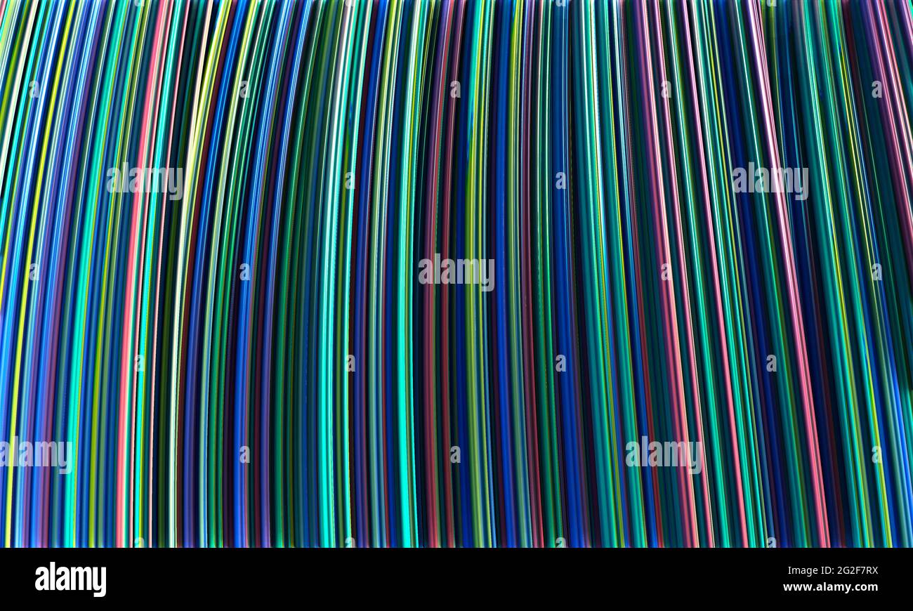 Multi-colored shades of blue and pink pattern of thin undulating lines ...