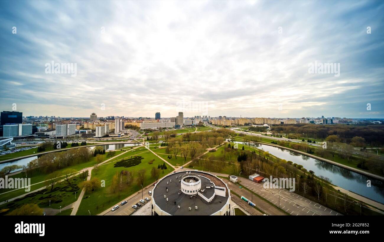 Morning timelapse of the panorama of the capital of Belarus, Minsk ...